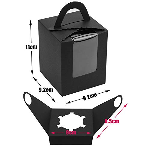 BILLIOTEAM 60PCS Black Single Cupcake Boxes, Clear Window Inserts Handle Cupcake Muffins Cupcake Carriers Pastry Containers Bakery Wrapping Party Favor Packing For Wedding Cupcake Favor Boxes
