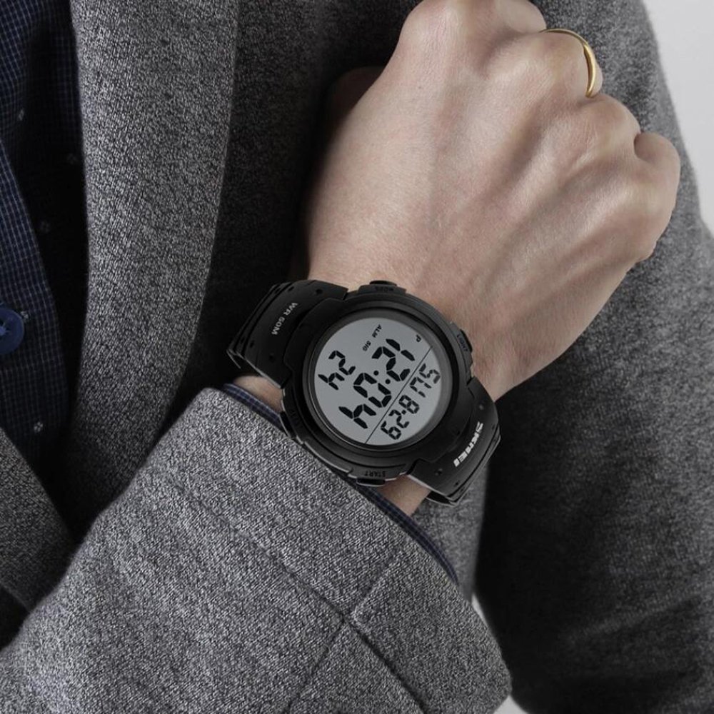 SKMEI Mens Digital Watches Waterproof LED Backlight Large Number Display Multifunction Sport Wristwatch