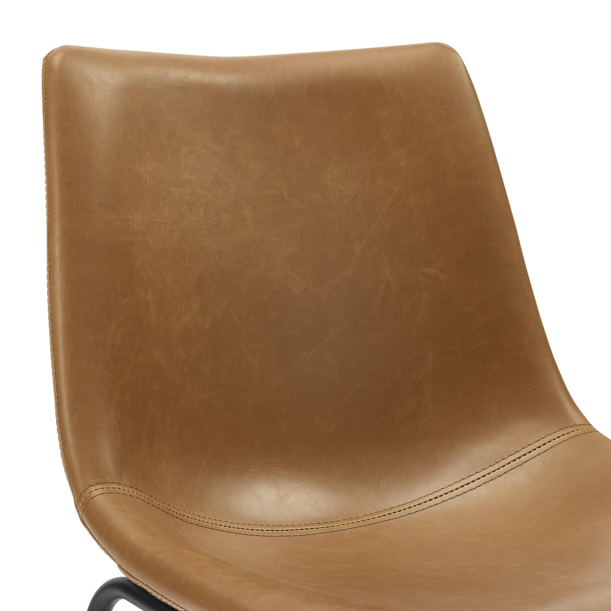Walker Edison Douglas Urban Industrial Faux Leather Armless Lounge Kitchen Bar Chairs, Set of 2, Whiskey Brown
