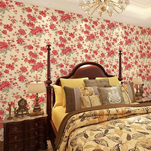 Red Vintage Floral Pattern Contact Paper Shelf Liner Self Adhesive for Cabinets Shelves Drawer Arts and Crafts Decal 17.7x78.7 Inches