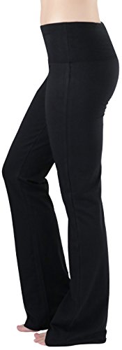 ToBeInStyle Women's Premium Fold Over Yoga Flare Pants - Black - Large