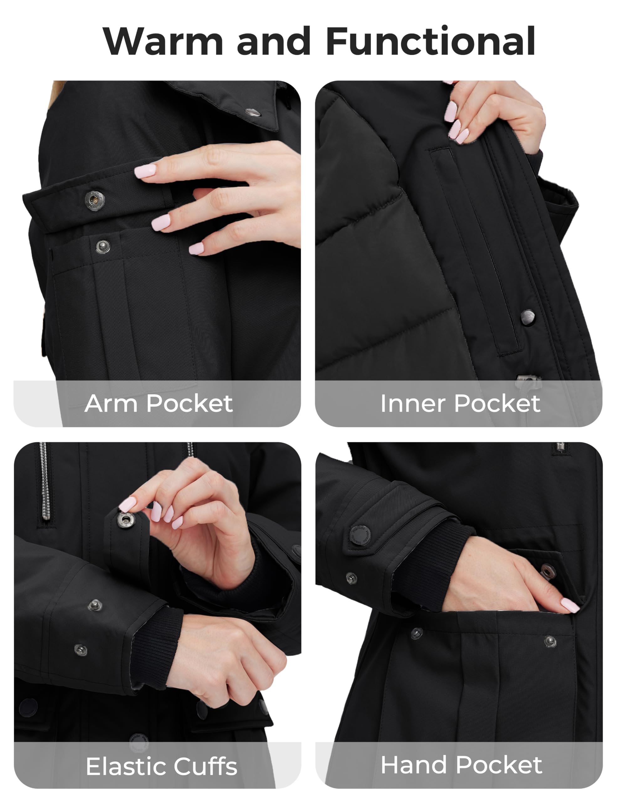 wantdo Women's Insulated Winter Coat Parka with Removable Hood Black Medium (Black, Medium)