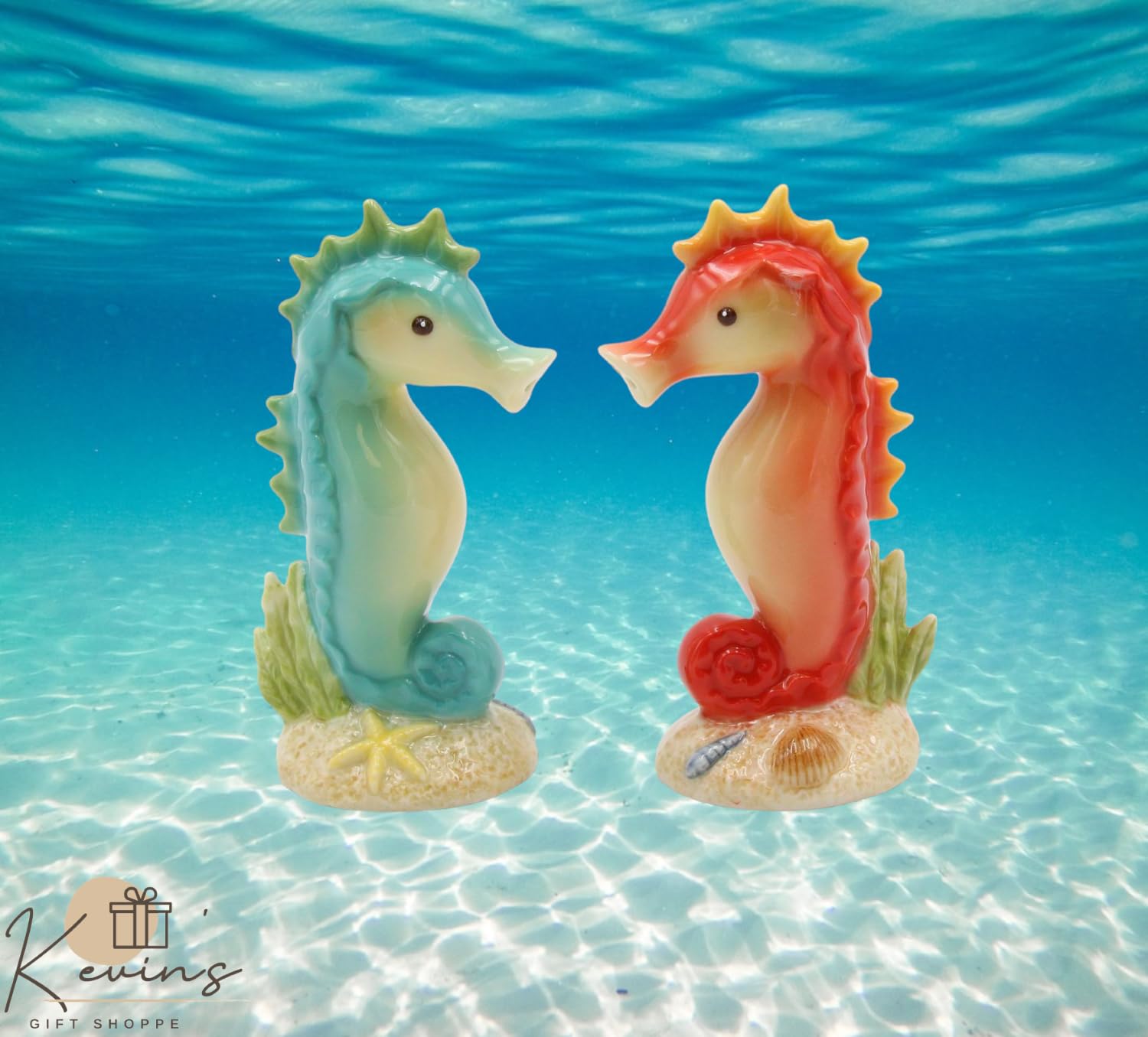 Cosmos Gifts 20784 Fine Porcelain Seahorse Salt and Pepper Shakers Set, 4" H