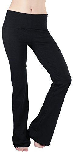 ToBeInStyle Women's Premium Fold Over Yoga Flare Pants - Black - Large