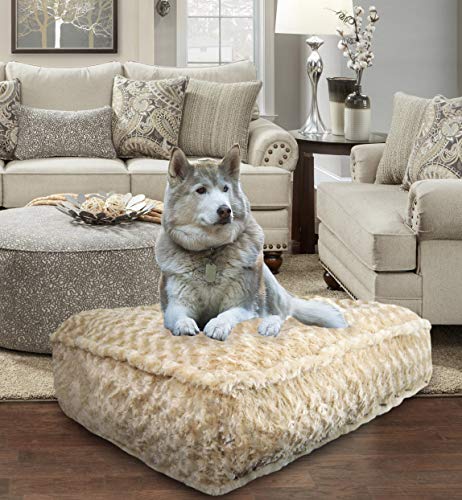Bessie and Barnie Camel Rose Luxury Extra Plush Faux Fur Rectangle Pet/Dog Bed (Multiple Sizes)