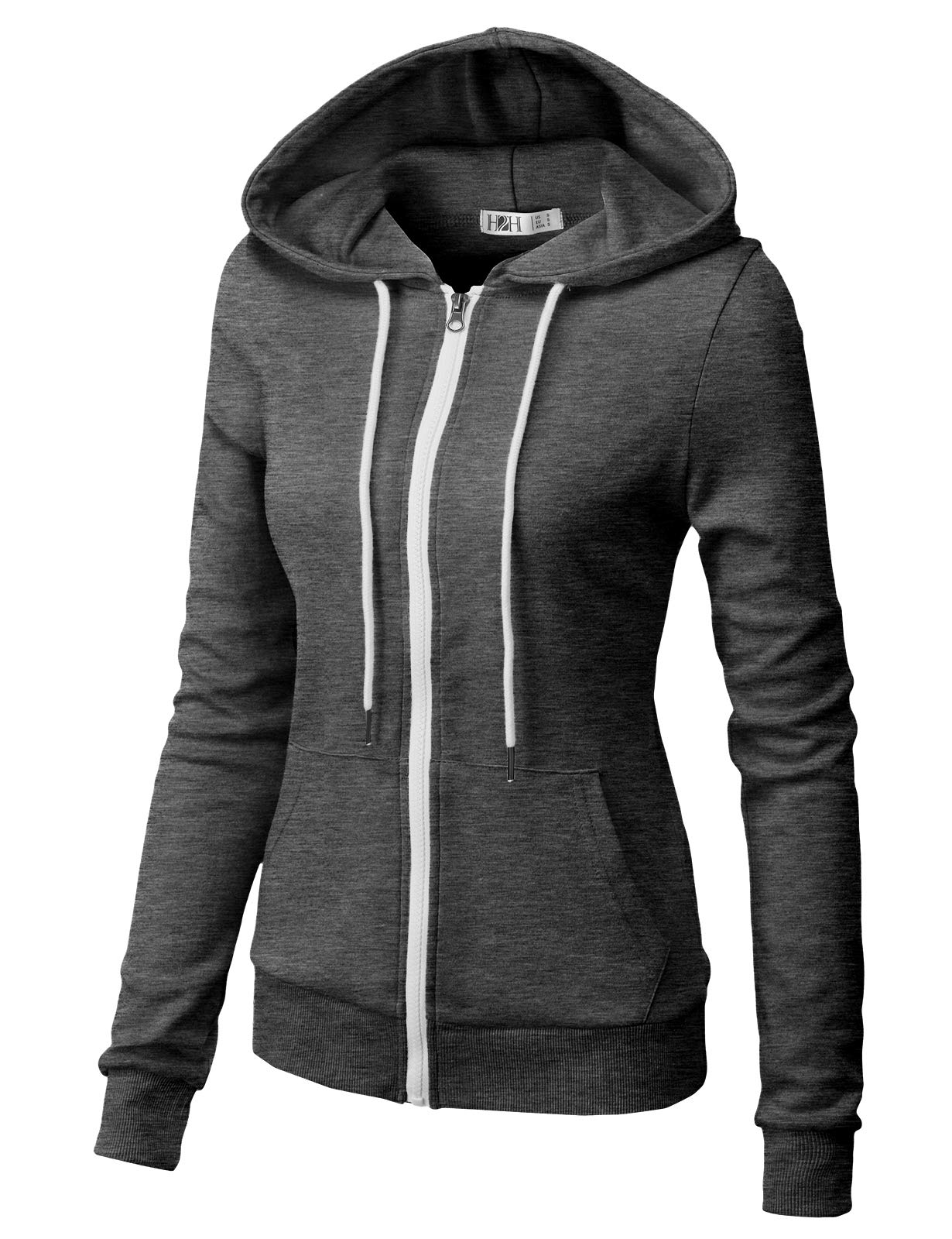 H2H Women's Slim Fit Basic Zip Up Hoodie Sweatshirt Lightweight Long Sleeve with Pocket CHARCOAL US M (CWOHOL030)