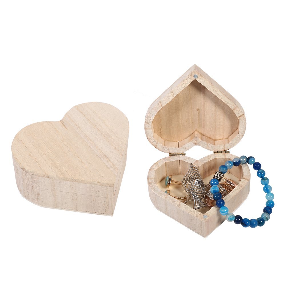 Small Wooden Heart-Shaped Jewelry Storage Box, Wooden Trinket Box with Magnetic Hinged Lid, Decoration Craft Gift for Storage and Display