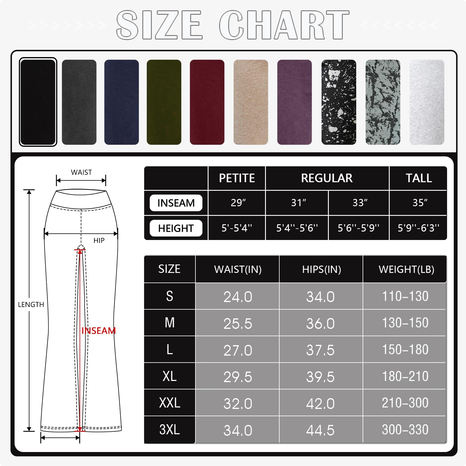Houmous S-XXXL 29''31''33''35'' Inseam Women's Cotton Bootcut Pants Inner Pocket(Regular-33 Inseam-Black, X-Large)
