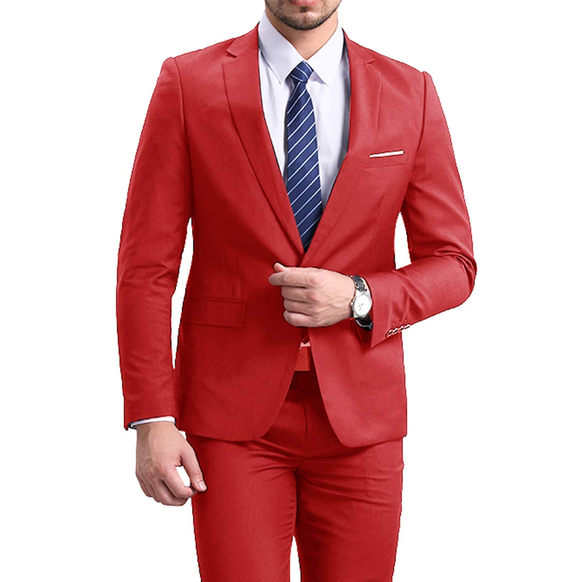 YFFUSHI Men Slim Fit One Button Blazer Jacket Casual/Party Sport Coat,Red,Small