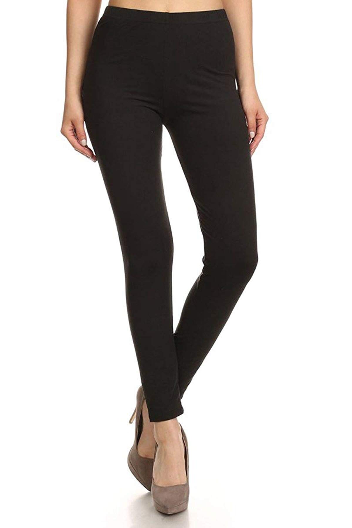 Leggings Depot Womens 1" Waistband High Waisted Solid Leggings Pants (Full Length, Black, 1X-3X)