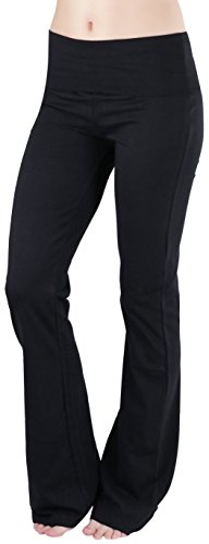 ToBeInStyle Women's Premium Fold Over Yoga Flare Pants - Black - Large