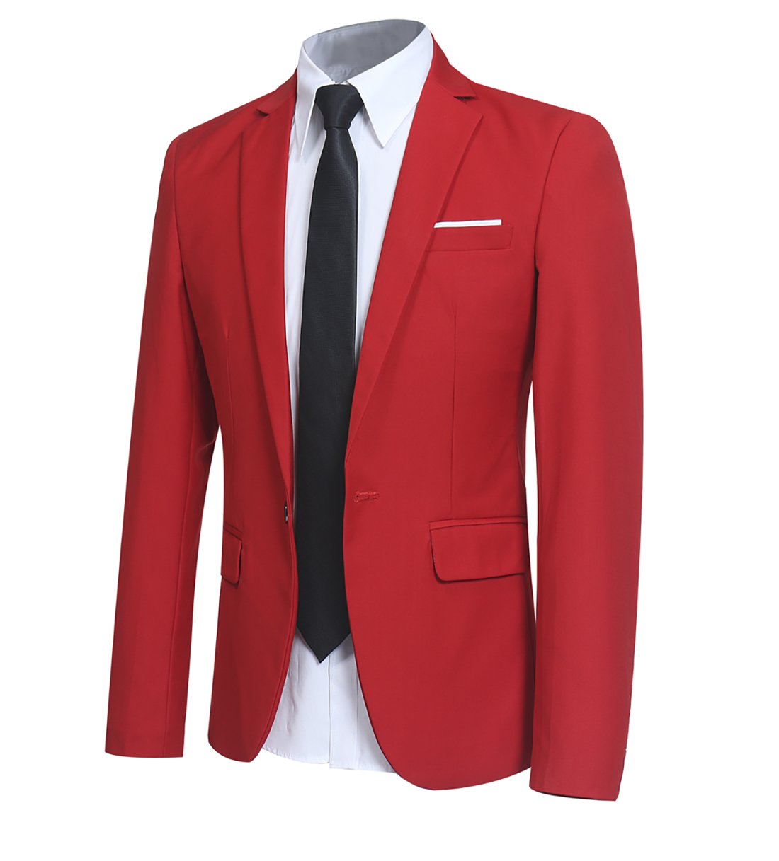 YFFUSHI Men Slim Fit One Button Blazer Jacket Casual/Party Sport Coat,Red,Small