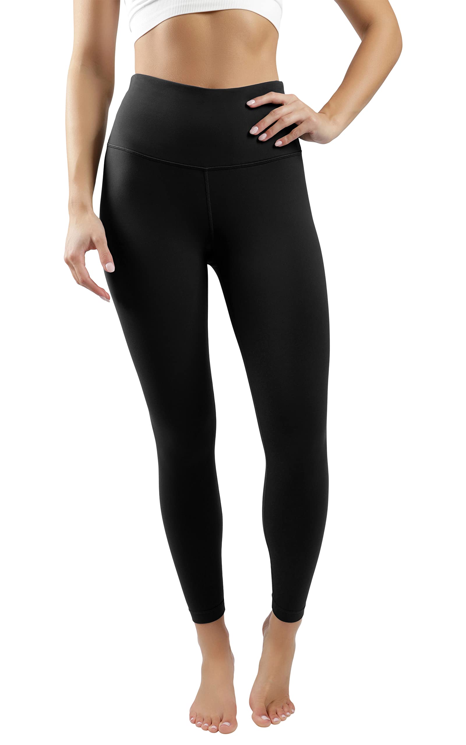 90 Degree By Reflex Ankle Length High Waist Power Flex Leggings - 7/8 Tummy Control Yoga Pants - Black - Medium