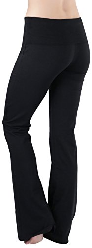 ToBeInStyle Women's Premium Fold Over Yoga Flare Pants - Black - Large