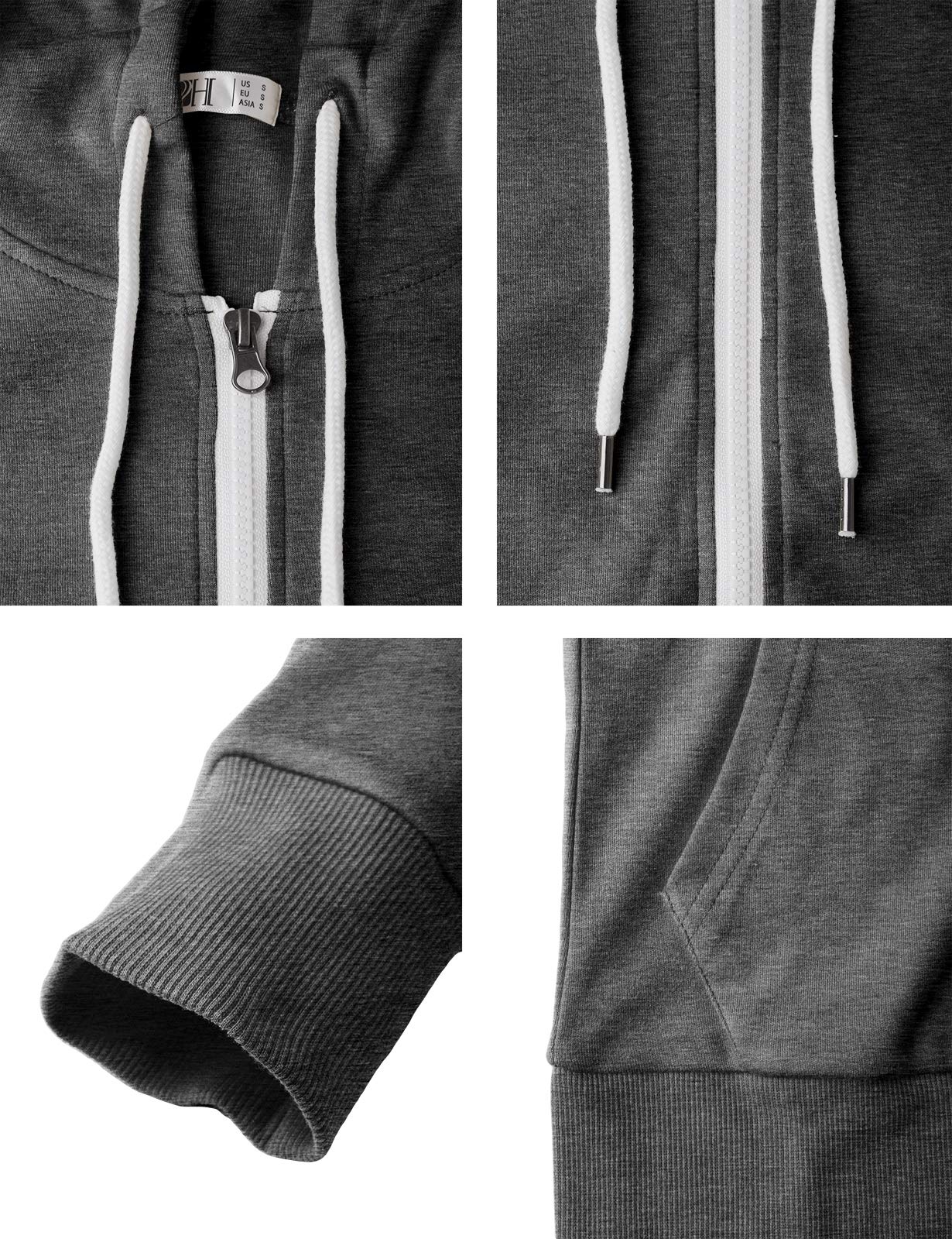 H2H Women's Slim Fit Basic Zip Up Hoodie Sweatshirt Lightweight Long Sleeve with Pocket CHARCOAL US M (CWOHOL030)