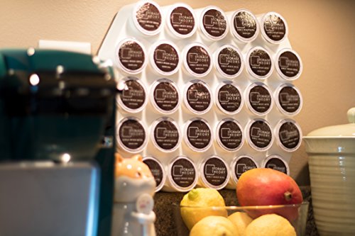 Storage Theory Peel and Stick Plastic Cafe Wall Caddy White - Kcups Holder Wall Mount with 28 Capacity Single Serve Coffee or Tea Pod Wall Display