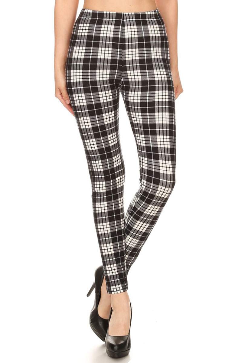 Leggings Depot High Waisted Plaid & Wild Print Leggings for Women-Full Length-S576, Muted Plaid, One Size