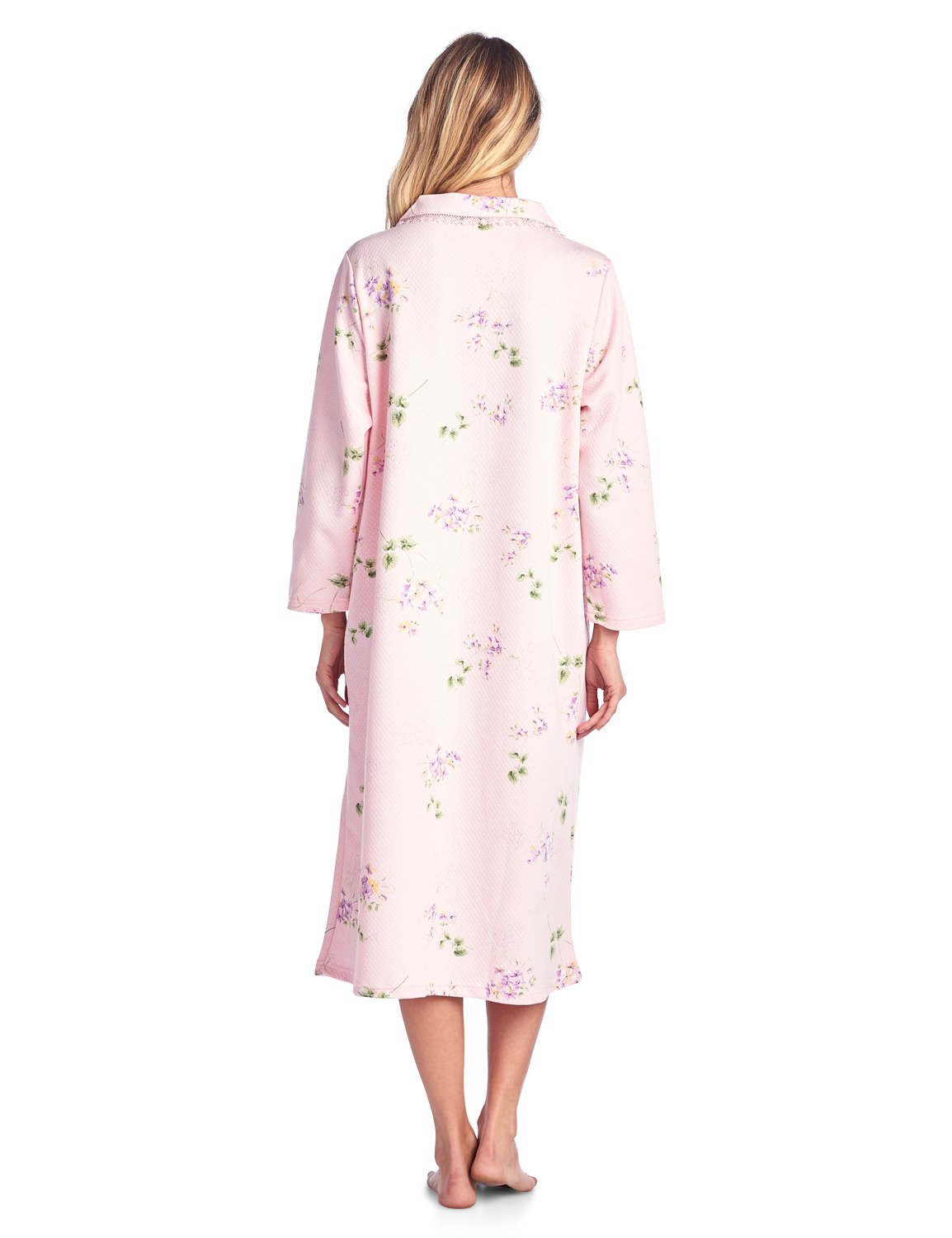 Casual Nights Women's Long Quilted Robe House Dress - Floral Pink - Medium