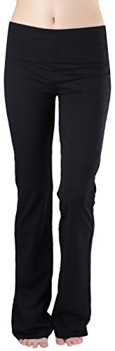 ToBeInStyle Women's Premium Fold Over Yoga Flare Pants - Black - Large