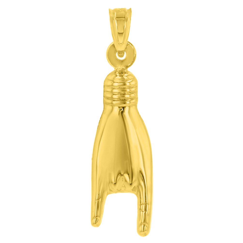 Jewelry America 14K Yellow Gold Hand Charm Mano Cornuto Good Luck Sign Pendant