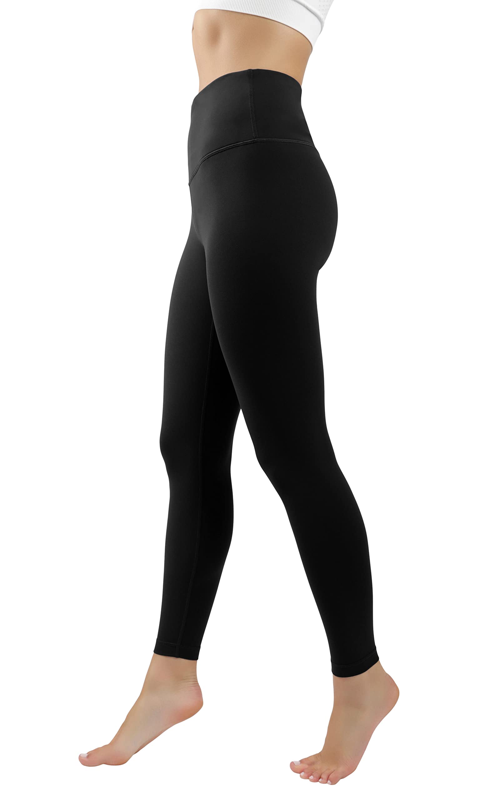 90 Degree By Reflex Ankle Length High Waist Power Flex Leggings - 7/8 Tummy Control Yoga Pants - Black - Medium