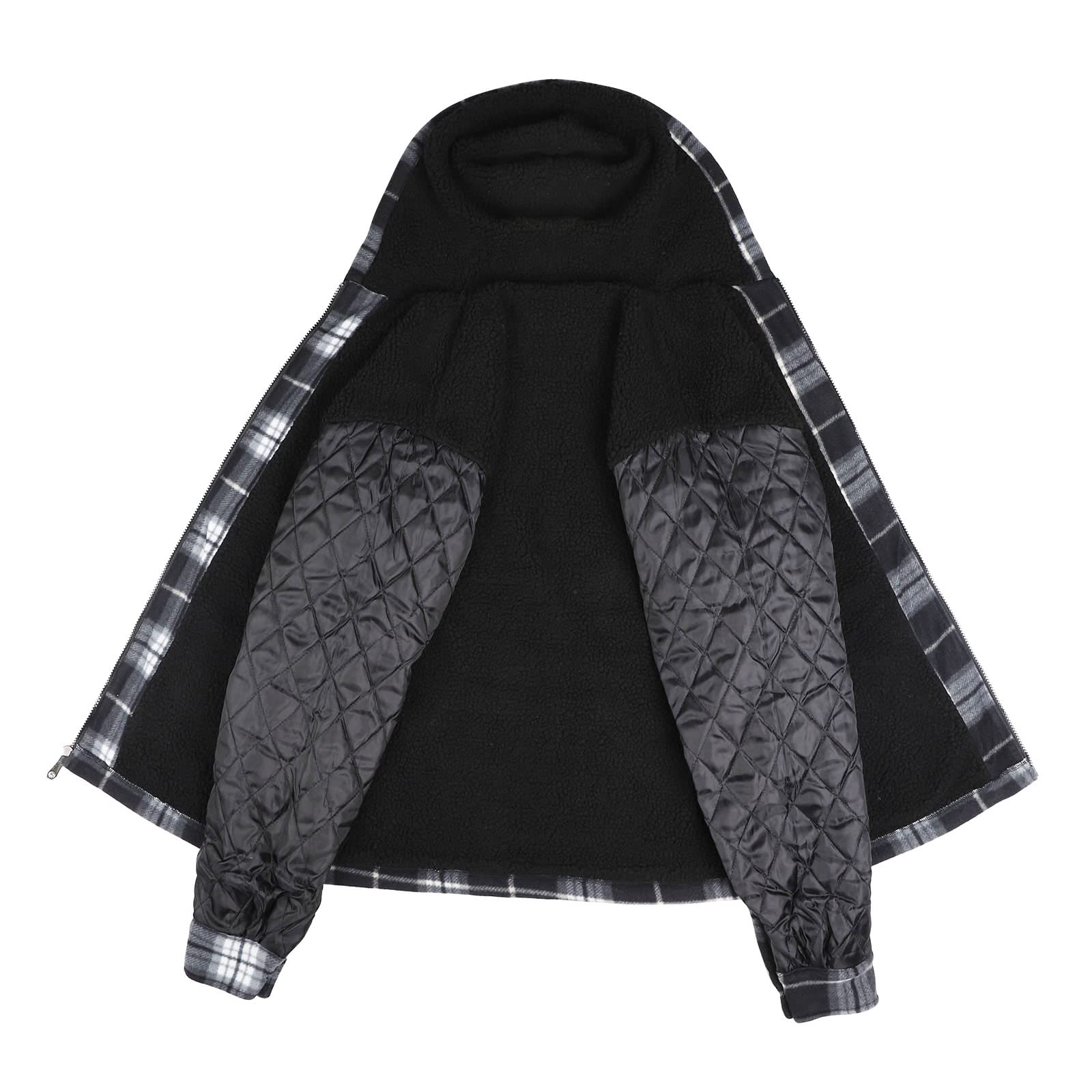 Winter Heavy Warm Sherpa Lined Fleece Plaid Flannel Jacket Men Plus Size S-5XL Big&Tall Mens Coat (X-Large, Black as Shown)