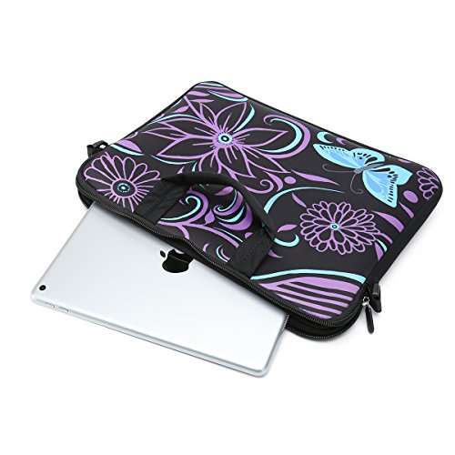 AUPET 16 16.5 17-17.3-Inch Water Resistant Neoprene Sleeve Notebook Neoprene Messenger Case Tote Bag with Outside Handle and Adjustable Shoulder Strap & Extra Pocket(Purple Flower)