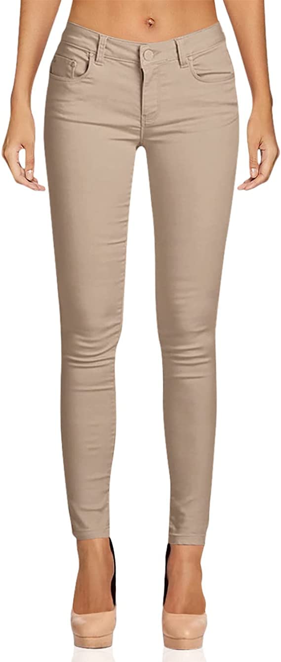 2LUV Women's Stretchy 5 Pocket Skinny Color Uniform Pants Back to School Junior Clothing Apparel Khaki 1