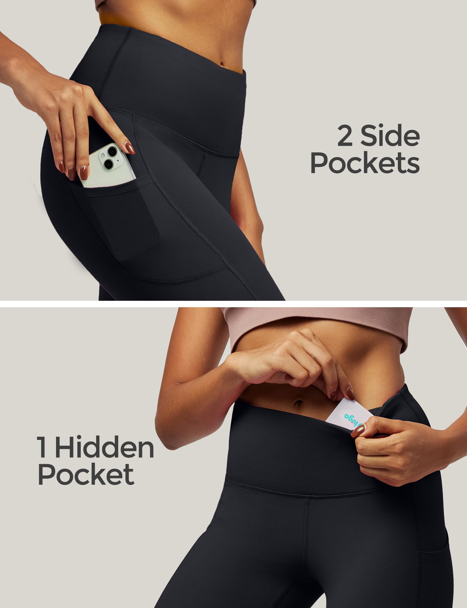 IUGA High Waist Yoga Pants with Pockets, Leggings for Women Tummy Control, Workout Leggings for Women 4 Way Stretch Black