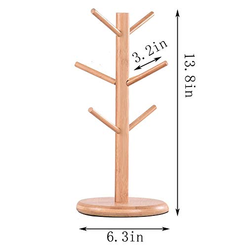 BVLJOY Mug Holder Tree, Coffee Cup Holder, Bamboo Mug Tree Stand, Coffee Cup Rack Dryer with 6 Hooks