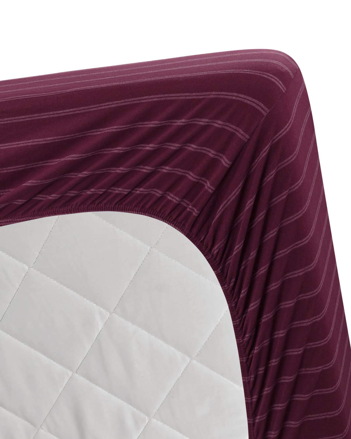 DELANNA Jersey Knit Fitted Sheet Soft Breathable T-Shirt Weave Bottom Sheet Only (RED STRIPE, QUEEN)