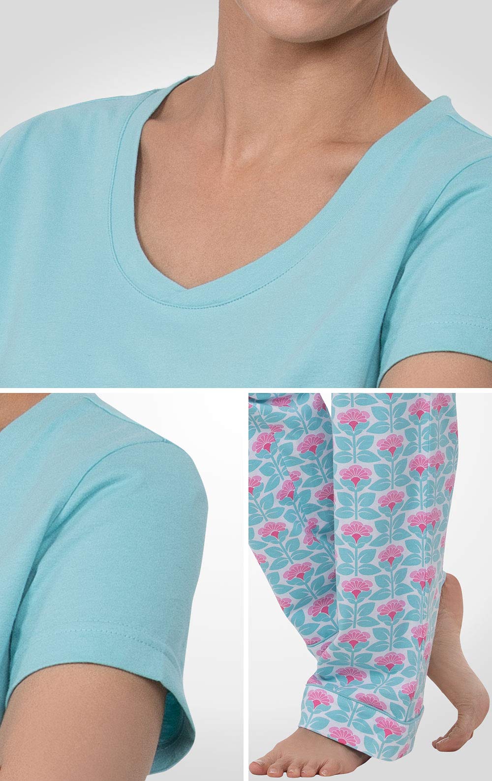 PajamaGram Pajamas Women Cotton Jersey - Women's Pajama Sets, Aqua, M, 8-10
