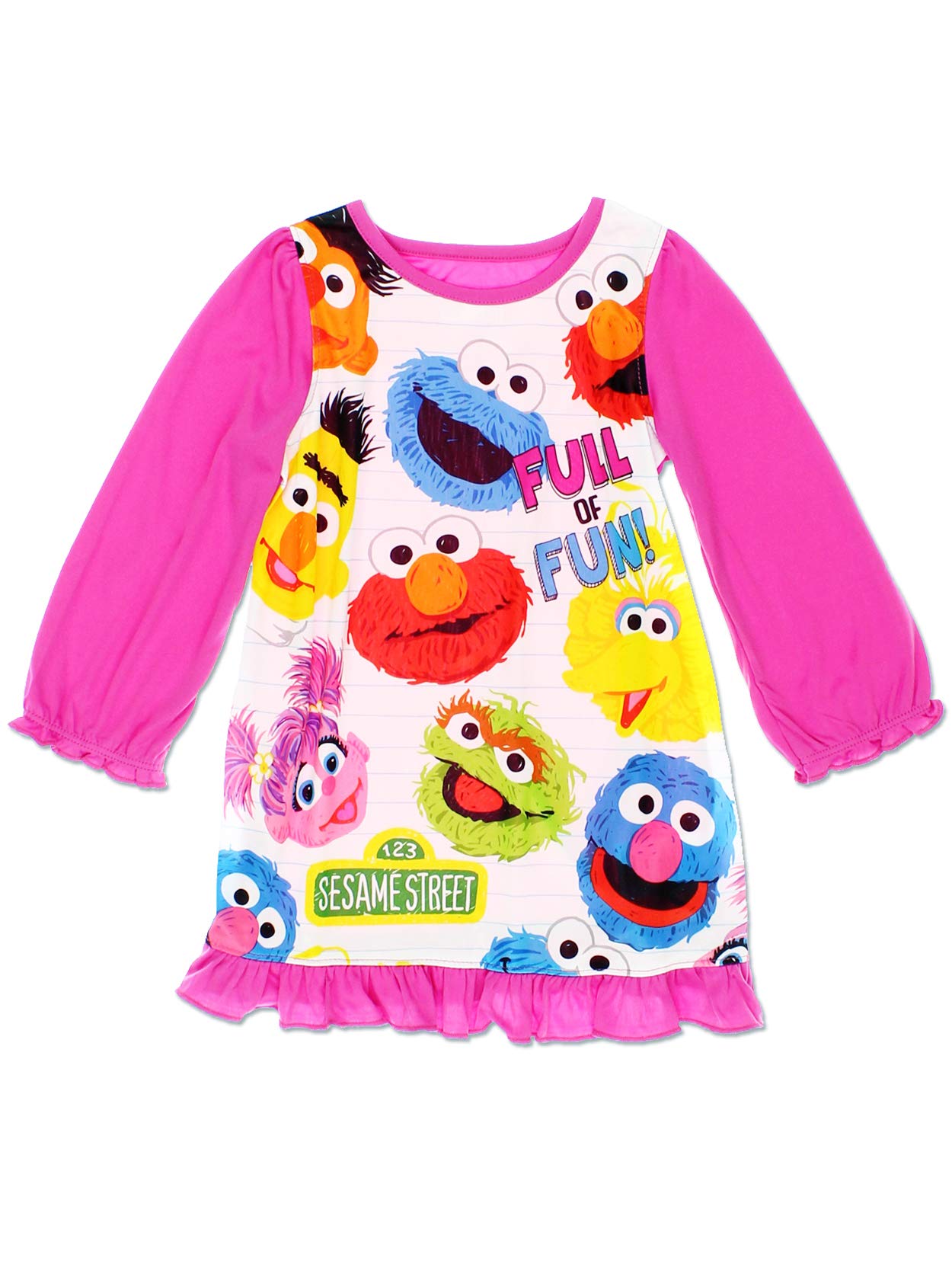 Sesame Street Toddler Girls Long Sleeve Nightgown Pajamas (2T, Pink/White)