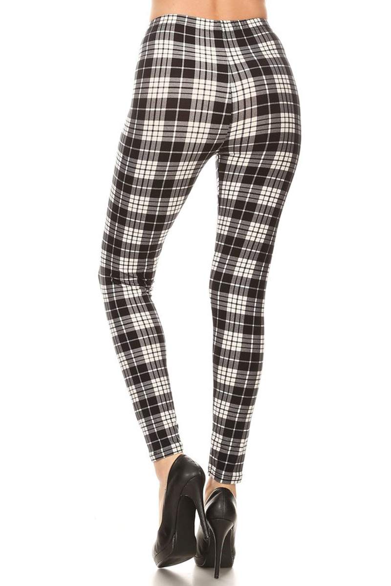 Leggings Depot High Waisted Plaid & Wild Print Leggings for Women-Full Length-S576, Muted Plaid, One Size