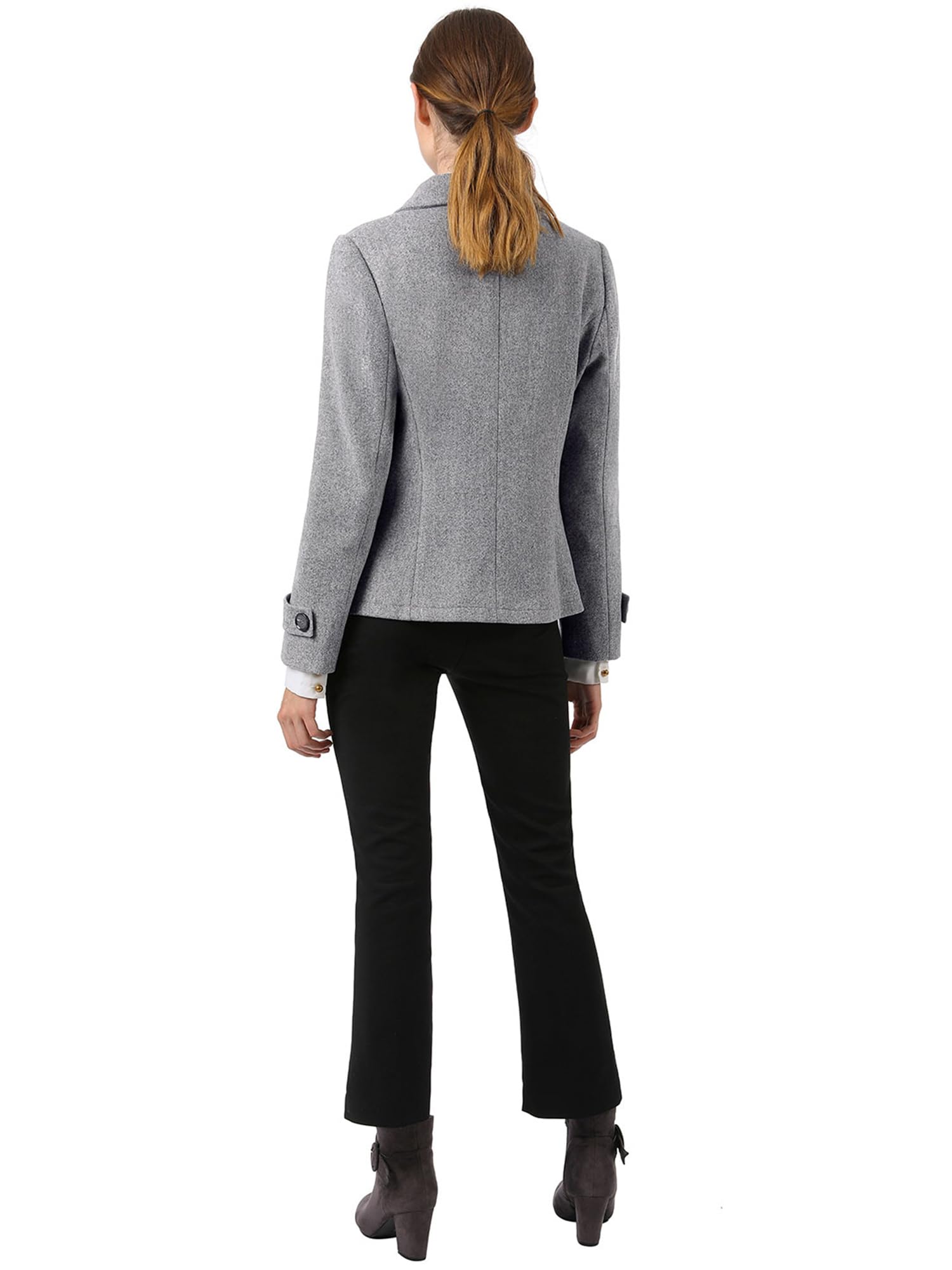 Allegra K Women's Notched Lapel Double Breasted Pea Coat Medium Grey