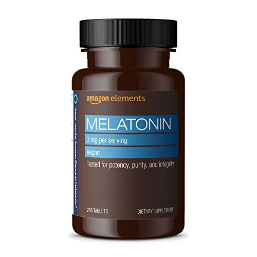 Amazon Elements Melatonin 3mg, Helps with occasional sleeplessness, Vegan, Unflavored, 260 Tablets, 8 month supply (Packaging may vary)