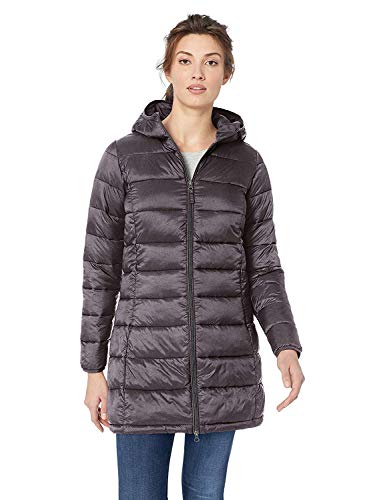 Amazon Essentials Women's Regular-Fit Lightweight Water-Resistant Packable Hooded Puffer Coat (Available in Plus Size), Charcoal Heather, Medium