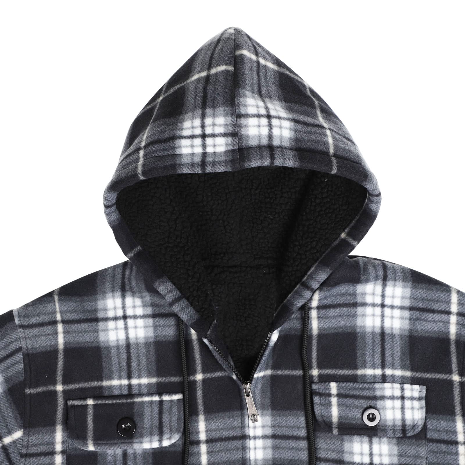 Winter Heavy Warm Sherpa Lined Fleece Plaid Flannel Jacket Men Plus Size S-5XL Big&Tall Mens Coat (X-Large, Black as Shown)