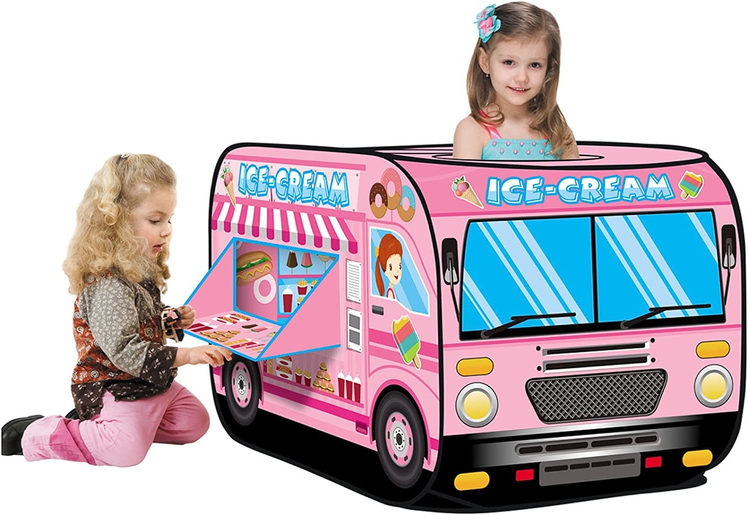 Pop Up Play Tent for Kids - My First Foldable Indoor & Outdoor Playhouse Vehicle Toys for Toddlers, Boys and Girls (Ice Cream Truck)
