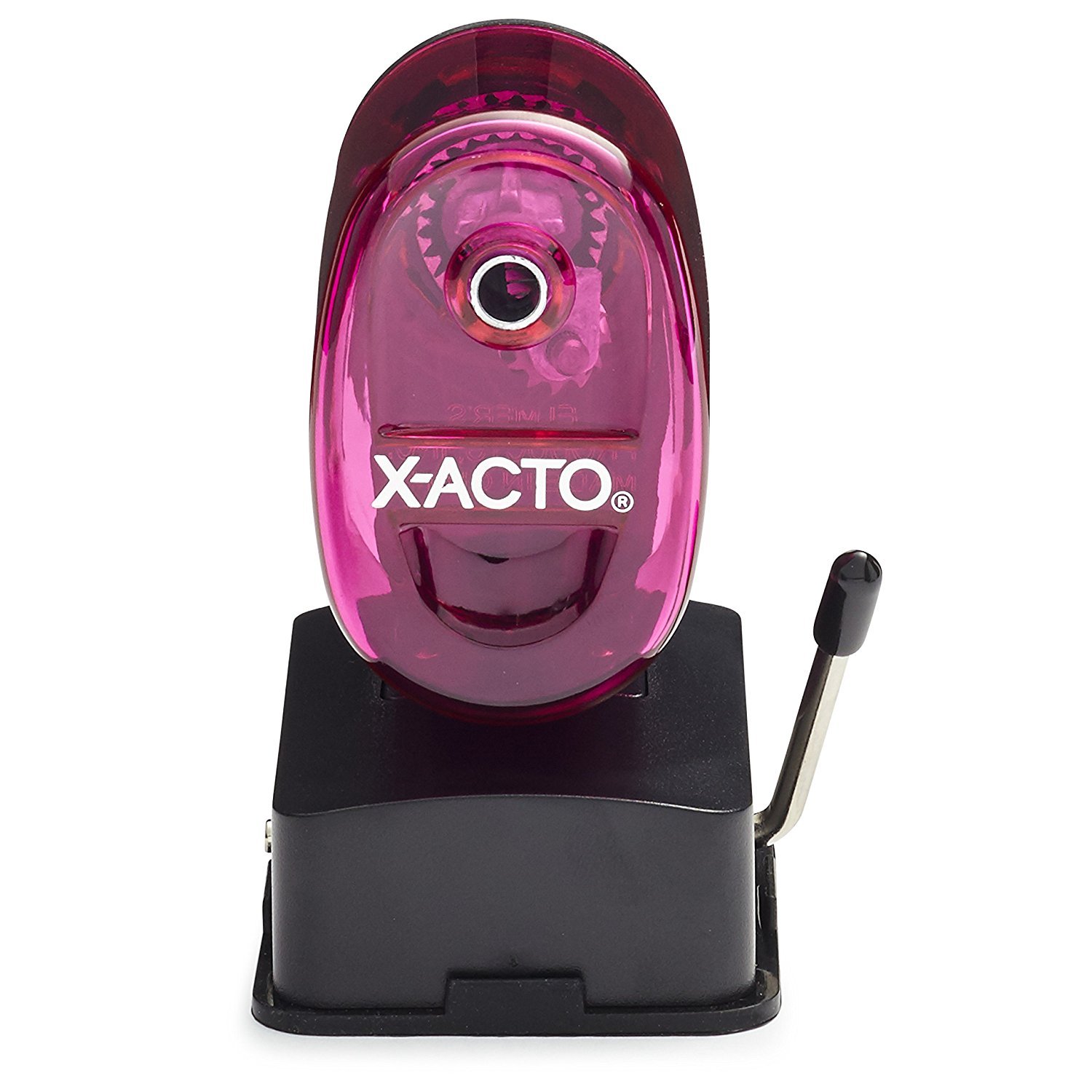 X-Acto 2012687-PNK Bulldog Vacuum Wall Mount Manual Pencil Sharpener, Pink, See-through Receptacle, Affix to Any Nonporous Surface, X-ACTO Hardened Helical Cutter