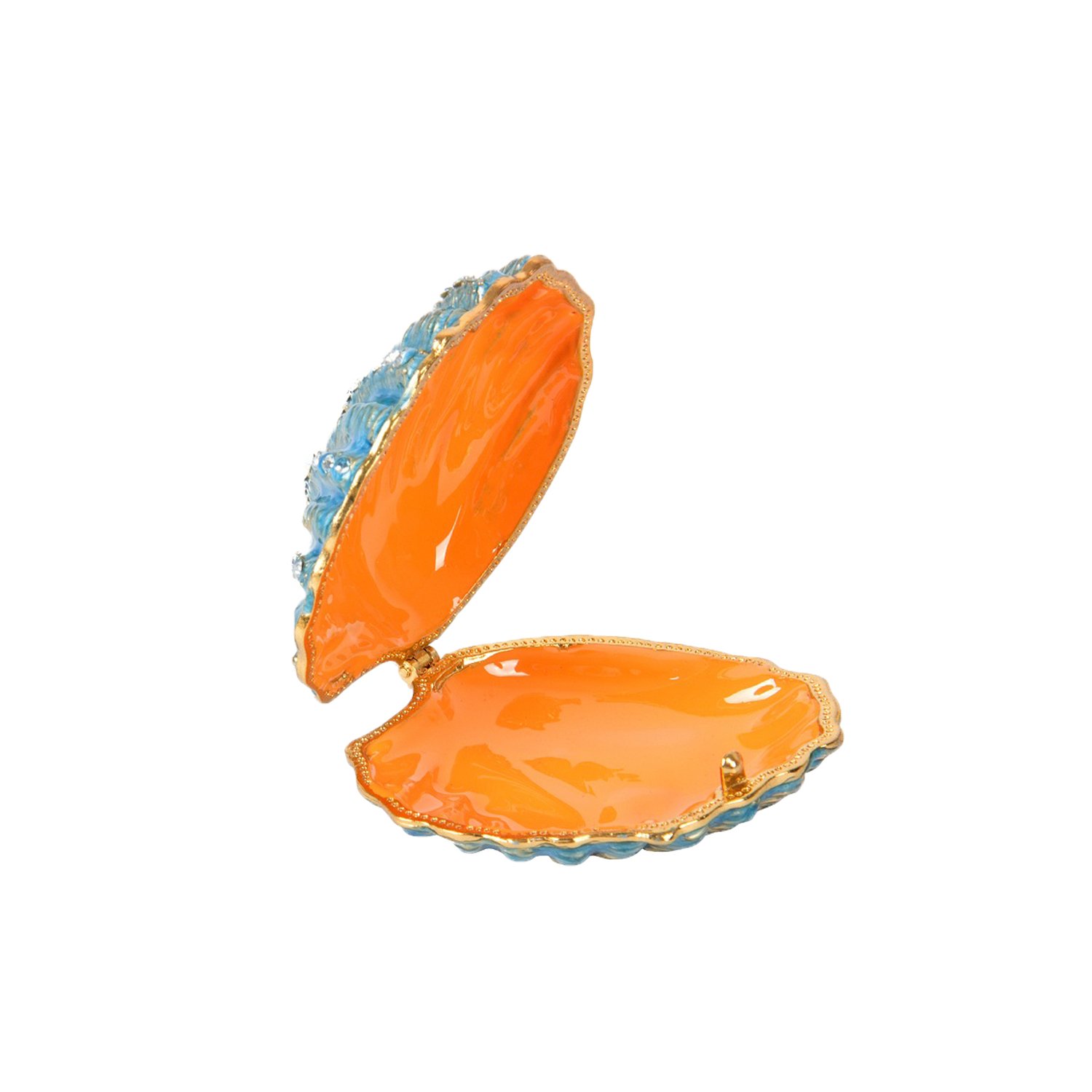 QIFU Hand Painted Enameled Shell Style Decorative Hinged Jewelry Trinket Box Unique Gift for Home Decor