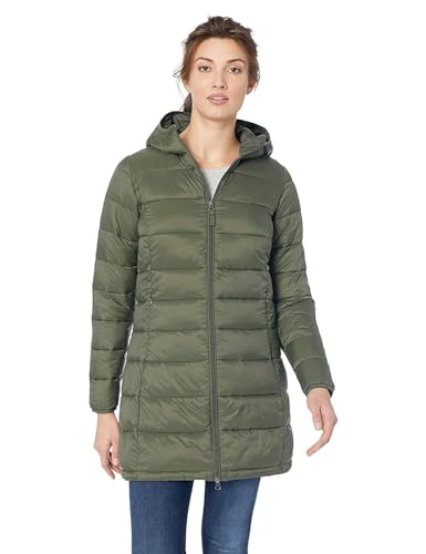 Amazon Essentials Women's Regular-Fit Lightweight Water-Resistant Packable Hooded Puffer Coat (Available in Plus Size), Dark Olive, Large