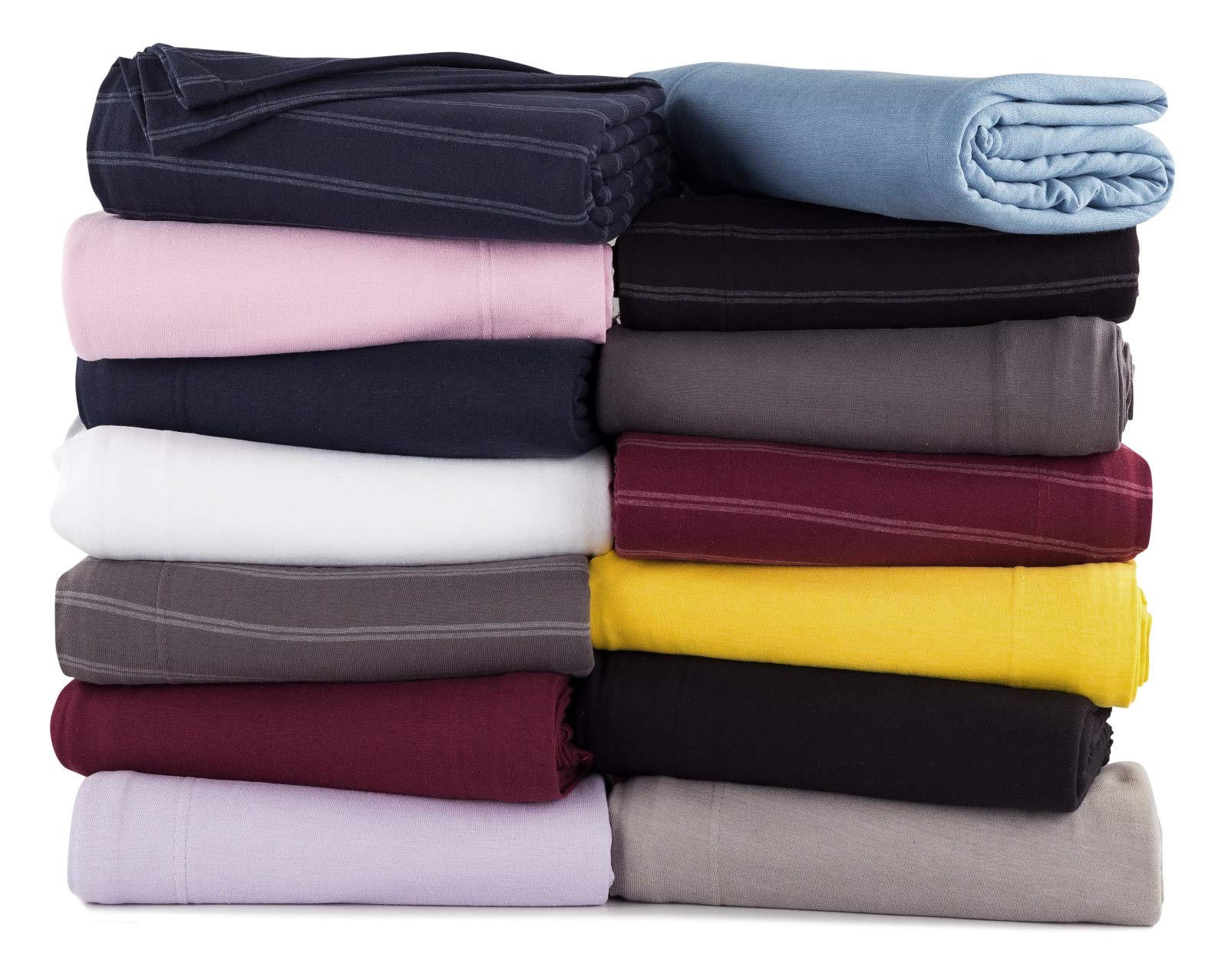DELANNA Jersey Knit Fitted Sheet Soft Breathable T-Shirt Weave Bottom Sheet Only (RED STRIPE, QUEEN)