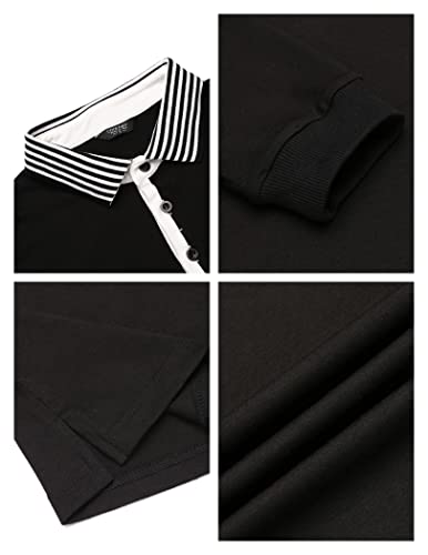 COOFANDY Men's Long Sleeve Polo Shirt Striped Collar Casual Slim Fit Cotton Polo T Shirts