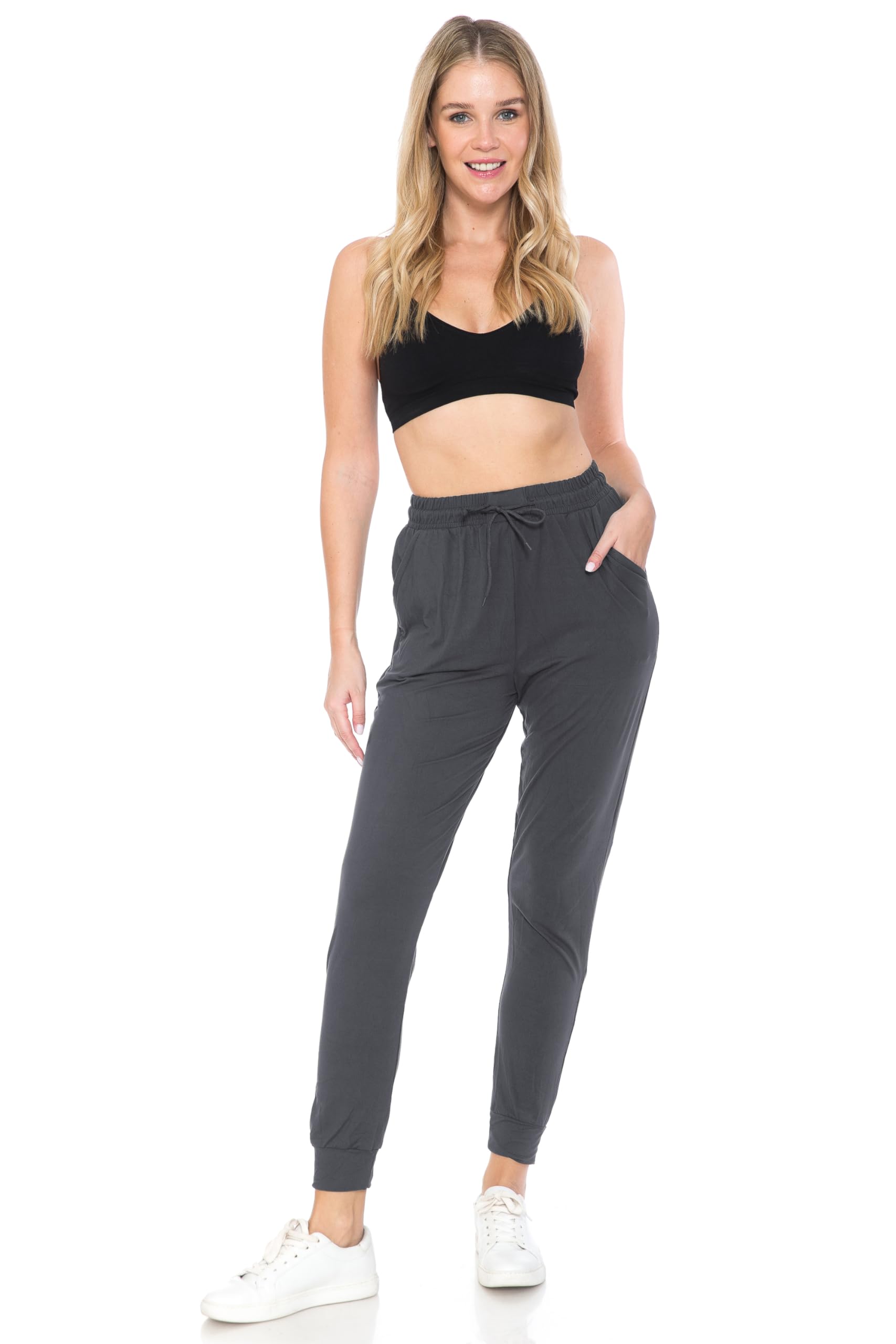Leggings Depot Womens Relaxed fit Jogger Pants - Track Cuff Sweatpants with Pockets, Charcoal Gray, Medium