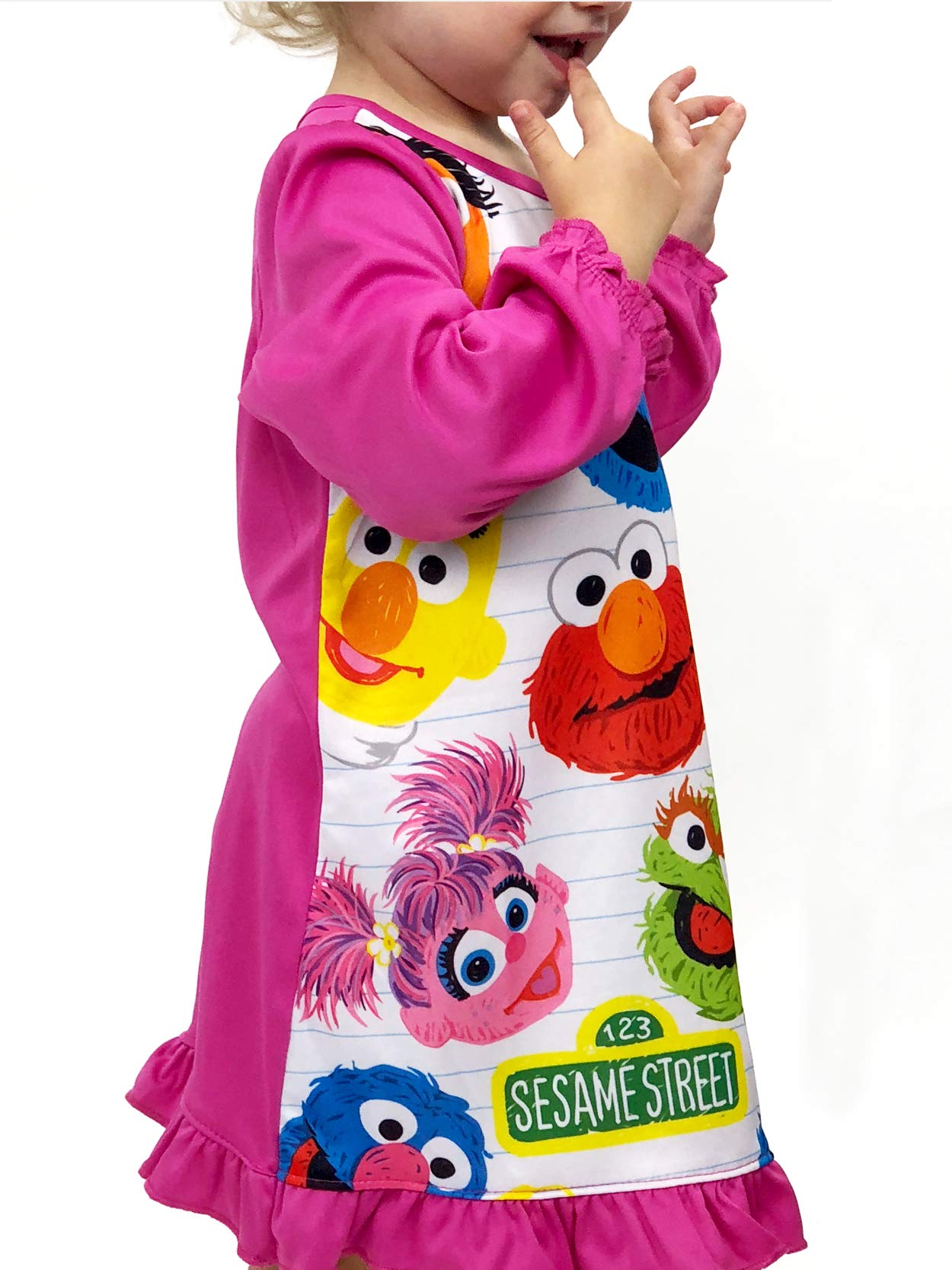 Sesame Street Toddler Girls Long Sleeve Nightgown Pajamas (2T, Pink/White)