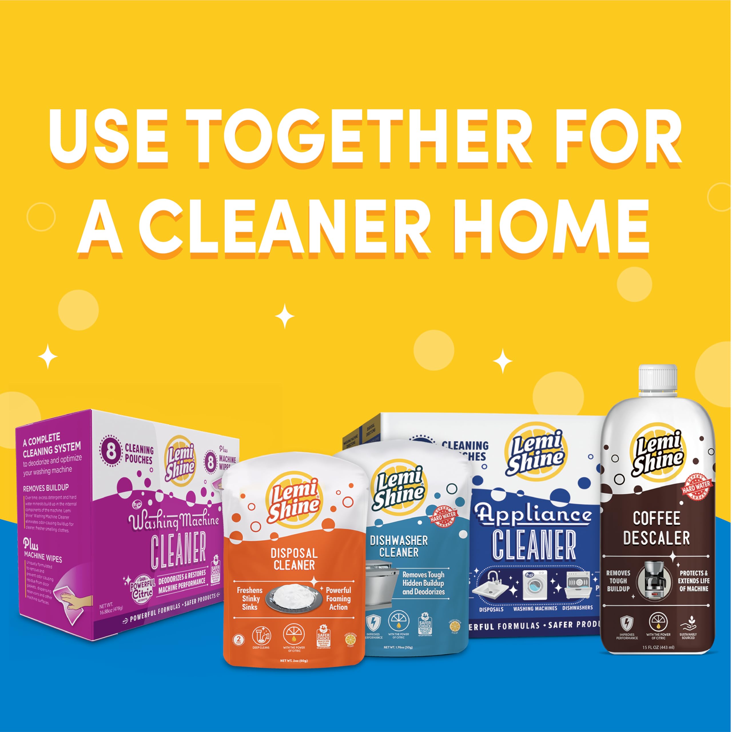 Lemi Shine Washing Machine Cleaner | Powered By Citric Acid | 100% Guaranteed Hard Water Cleaner | Compatible with Front & Top Load Washing Machines, 8 Count