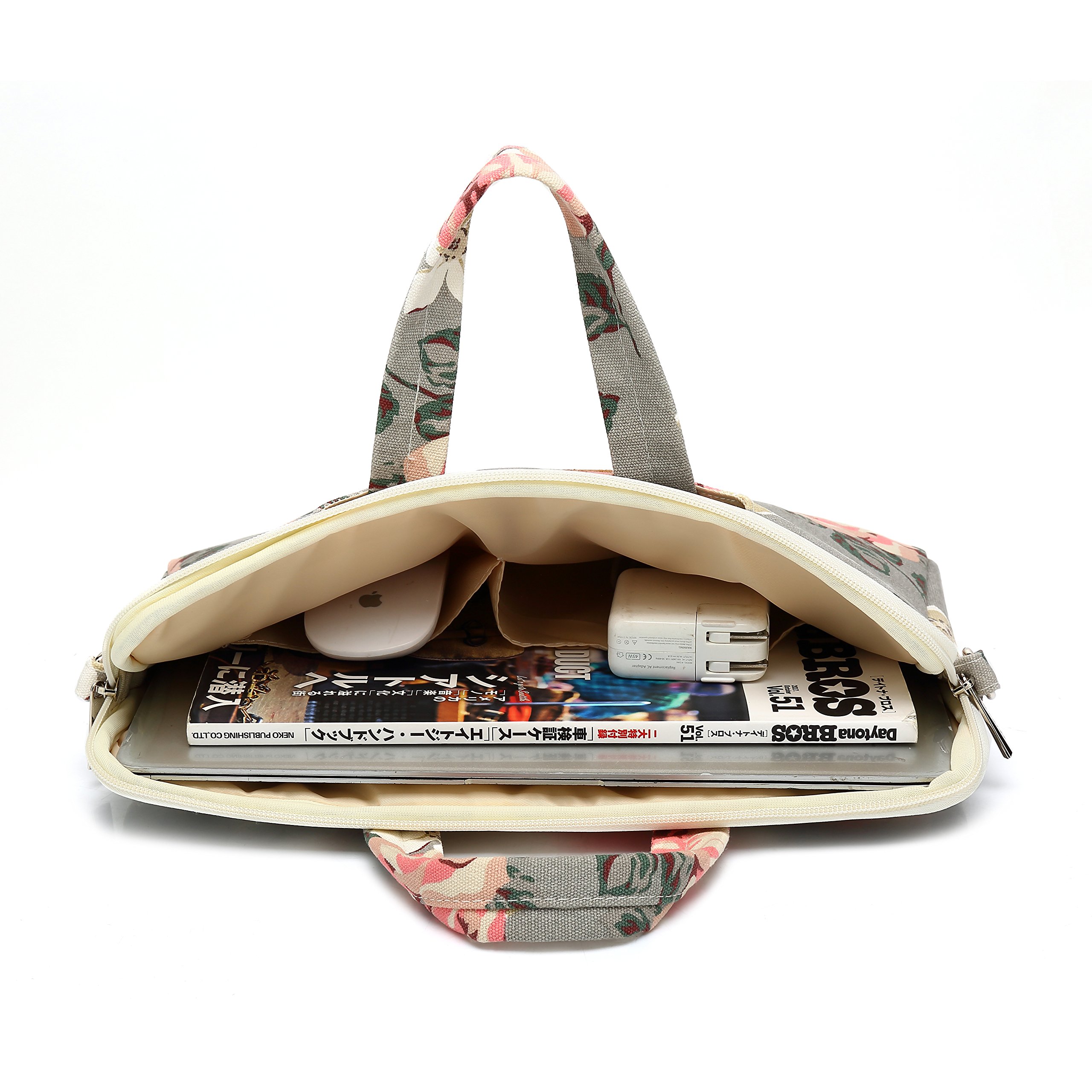 canvaslife Grey Rose Pattern 15 inch Waterproof Laptop Shoulder Messenger Bag for 14 inch to15.6 inch Laptop and MacBook Pro 15 Laptop Case