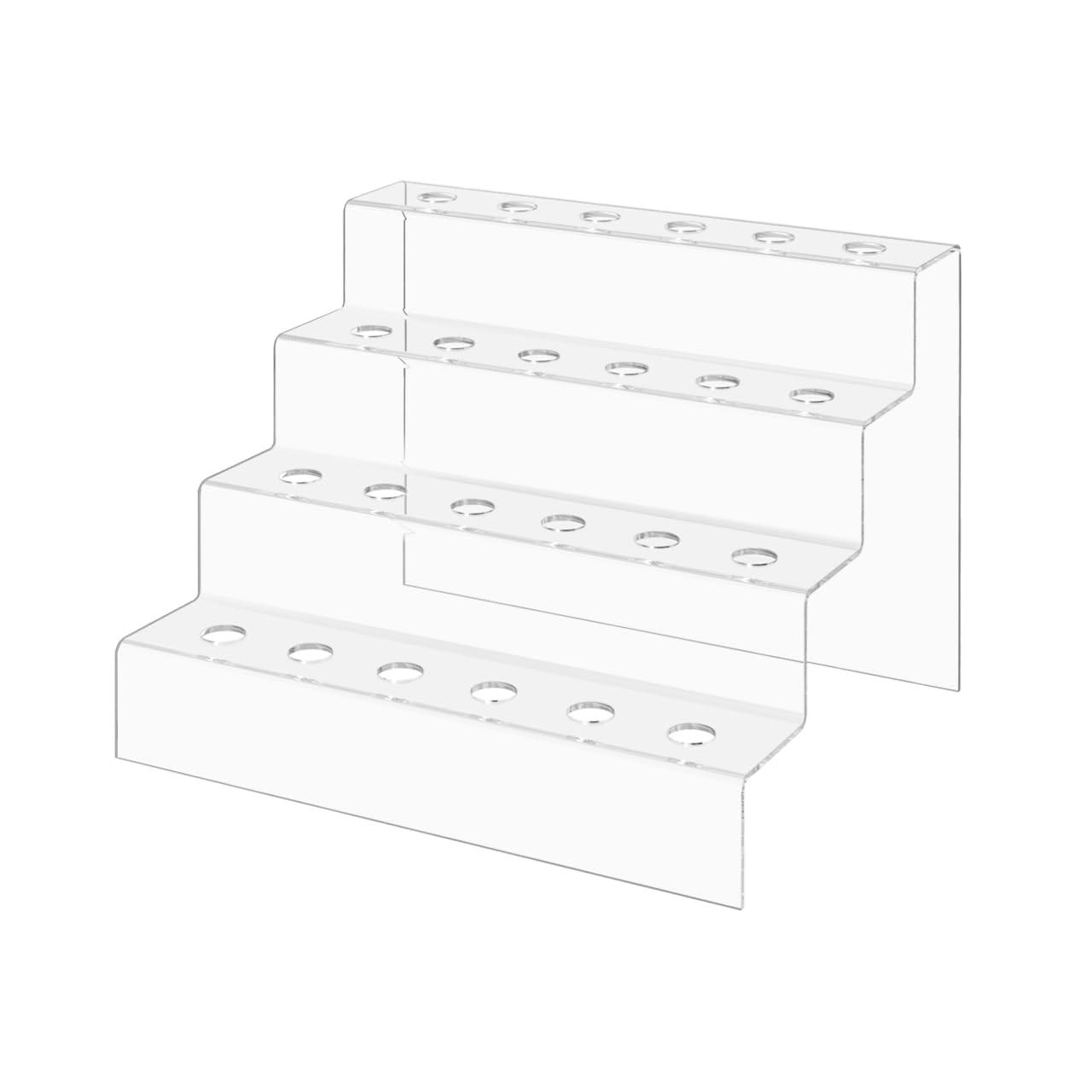Marketing Holders Wine Bottle Topper Liquor Pourer Display Stand Multi Level 24 Slot Rack with .75 Inch Wide Holes Clear Acrylic Riser 11.5" Wide by 10" Deep Retail Countertop Showcase