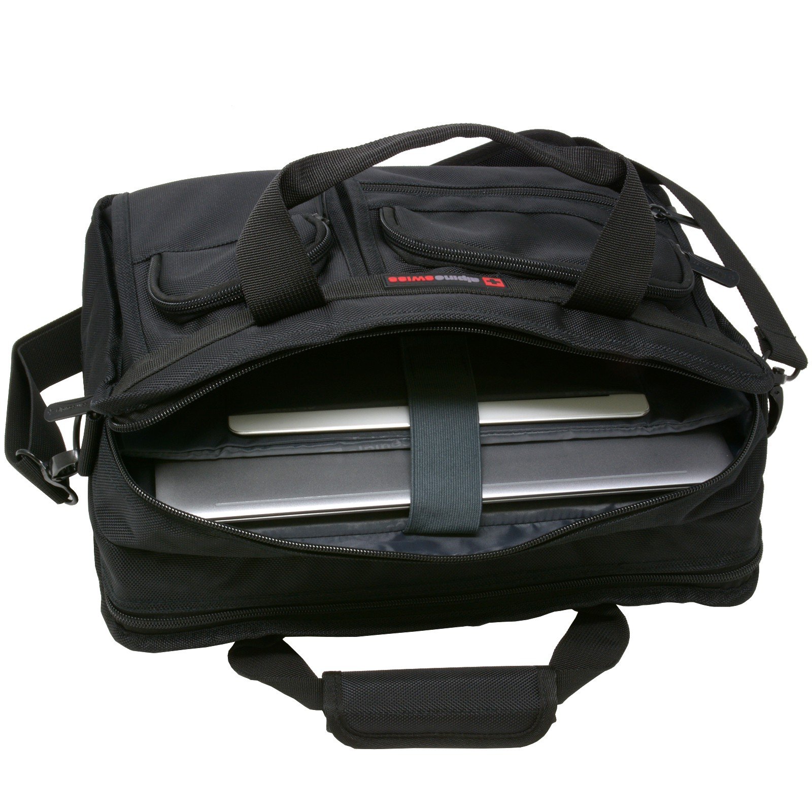 Alpine Swiss Conrad Messenger Bag 15.6 Inch Laptop Briefcase with Tablet Sleeve Black